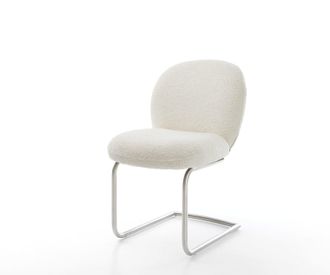 DELIFE Freischwinger Nube-Flex Boucl&eacute; Wei&szlig; Freischwinger rund Edelstahl Taschenfederkern, Esszimmerst&uuml;hle