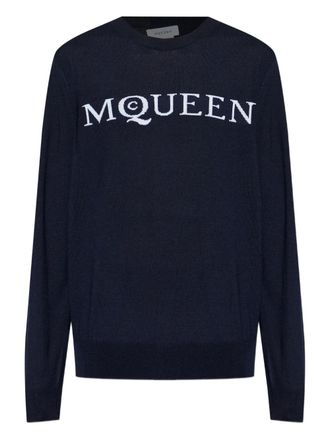 Alexander McQueen pull &agrave; logo en maille intarsia - Bleu