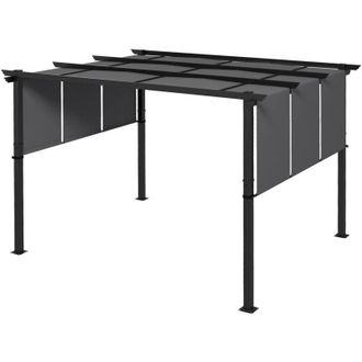 OUTSUNNY Pergola 3 toiles coulissantes - dim. 3,57L x 2,96l x 2,35H m - acier &eacute;poxy noir polyester haute densit&eacute; anthracite