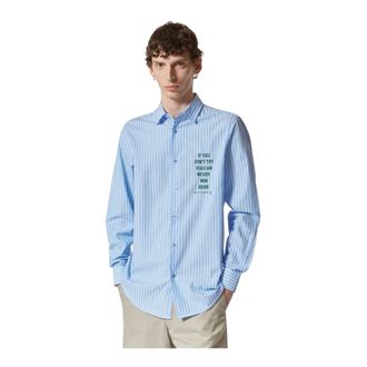John Richmond Blau gestreiftes Baumwollhemd mit minimalem Textdruck - - Shirts - Herren - Blau - M