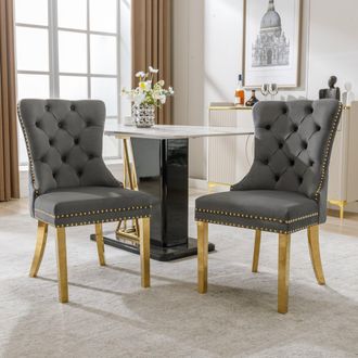 Merax Esszimmerstühle 2er-Set Küchenstuhl Polsterstuhl Dining Chair Esstisch Samt Stühle Armlehnenstuhl für Esszimmer Wohnzimmer, Stützbeine aus vergoldetem