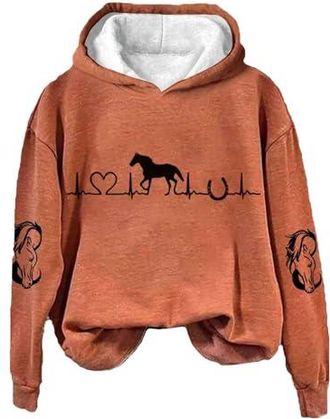 Generic Sweat à capuche surdimensionné pour femme, motif battement de coeur, pour amoureux des chevaux, décontracté, à manches longues, sweat-shirt doux impri