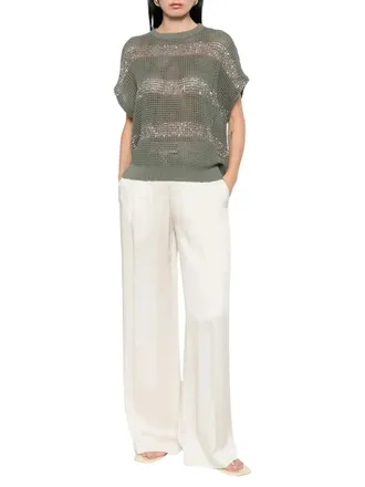 Brunello Cucinelli Open-Stitch Cotton Sweater - Green
