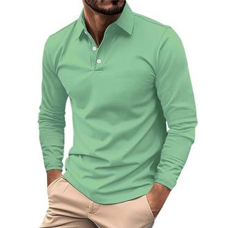 Generic Polo pour homme &agrave; manches longues et col basculant - Coupe droite - T-shirt Henley &agrave; bouton 1/4 - Couleur unie - D&eacute;contract&eacute; - Pour tous les jours, le