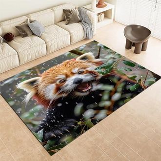 Generic Tapis Panda Roux Animal, Tapis Lavable en Machine Poils Courts 60 x 90 cm Moquette Flanelle Doux - Descente de Lit Antid&eacute;Rapant pour Decoration Salon 