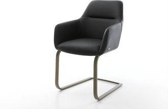 DELIFE Freischwinger Pejo-Flex Echt-Leder Schwarz Freischwinger flach Effektfinish Titan Taschenfederkern, Esszimmerst&uuml;hle