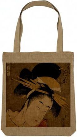 Fabulous Sac Shopping Tote Bag Aspect Lin - Estampe Japonaise 12 Geisha Art D&eacute;licat Original Vintage - Sac de Courses Toile Epaisse 360g Beige Naturel Cabas Po