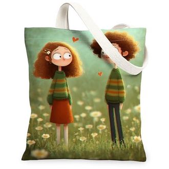 Generic Sac fourre-tout en toile avec motif floral ludique, r&eacute;utilisable, l&eacute;ger et lavable avec bandouli&egrave;re, vert, 13x15 Inch