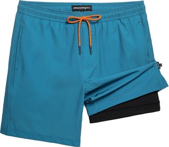 Maamgic 2 in 1 Badehose f&uuml;r Herren mit Kompression Innenhose | 7 Schnelltrocknend Badeshorts M&auml;nner 4 Way Stretch Boardshorts mit Rei&szlig;verschlusstasche Verstel