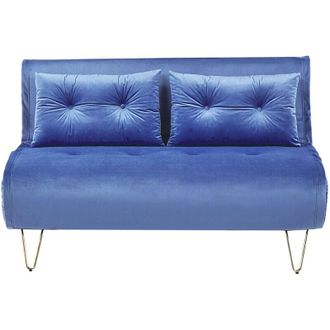 Beliani Beliani - Canap&eacute; Banquette Convertible 2 Places Lit dAppoint en Velours Vert Fonc&eacute; avec Pieds en M&eacute;tal Dor&eacute; Design Glamour Moderne