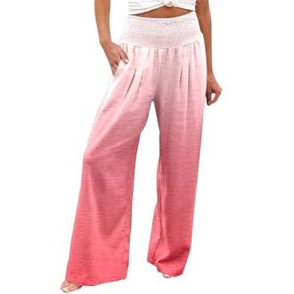 Generic Pantalon en coton et lin pour femme - Jambe large - Pantalon de plage d&eacute;t&eacute; confortable - Pantalon de yoga Palazzo - XIYU26093, rouge past&egrave;que, 3XL