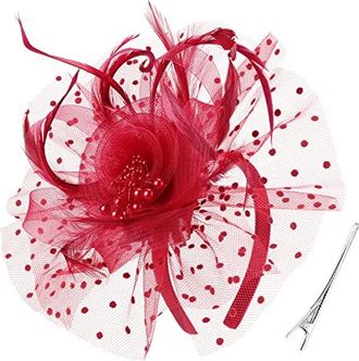 Dreshow Fascinator Chapeau Plume Mariage Dames Day Bandeau et Clip Cocktail Tea Party Chapeau pour Fille et Femmes, Taille Unique, 1 pc Thicker: Burgundy