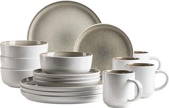 M&auml;ser 934435 Serie Lunaria, Geschirr Set aus Keramik f&uuml;r 4 Personen, 16-teiliges Kombi Geschirrservice; Reaktivglasur, Steinzeug, braun