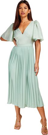 Little Mistress Damen Salbei Plissee Midaxi Kleid für besondere Anlässe, graugrün, 36