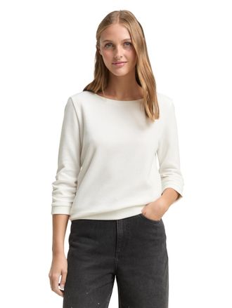 Tom Tailor Damen 1049053 Fitted Sweatshirt mit Raffungen, 10332-Off White, XXL