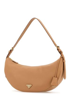 Prada Womens Peach Leather Large Prada Demi-Lune Crossbody Bag Naturale Calfleather Borse A Mano