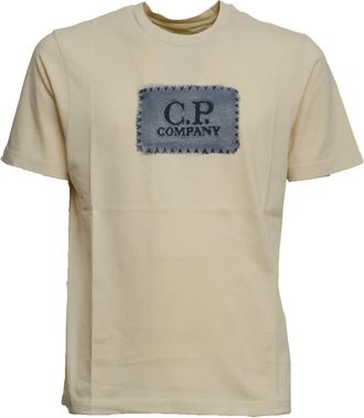 C.P. Company C.p. Company, Homme, Tops, Beige, Taille: XL Logo T-shirt