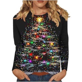 Generic Hauts de Noël pour femmes à col rond - Pull de Noël à manches longues - Élégant et décontracté - Imprimé de Noël - Tunique pour les fêtes de fin danné