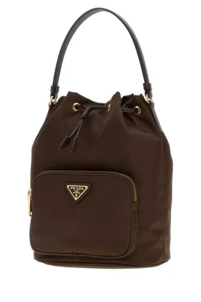 Prada Womens Brown Re-Nylon Duet Bucket Bag Bruciato Borse A Mano