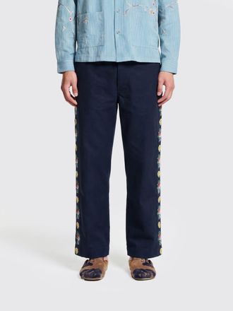 Baziszt Pantalon ample en coton avec broderies et passants de ceinture