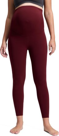 CRZ YOGA Damen Butterluxe Umstandsleggings - 64cm Skinny Umstandshose High Waist Schwangerschaft Yoga Leggins Roter Merlot 44