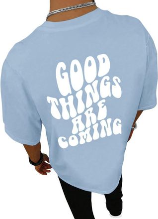 TOMWELL Oversized Tshirt Herren Rundhals Kurzarm Lose Sommer Oberteile Mode T-Shirt mit Backprint Vintage Drucken Streetwear Sport Casual Lang Tops F Blau XXL