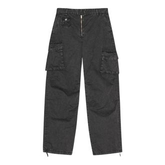 Ganni Femme, Pantalons, Noir, Taille: 44 FR Pantalon Cargo en Twill Lav&eacute; Phantom