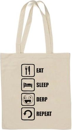 Generic Sac fourre-tout en coton naturel avec slogan « Eat Sleep Derp Repeat Meme » Blanc