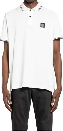 Stone Island Homme, Tops, Blanc, Taille: L Polo en Piqu&eacute; de Coton Stretch