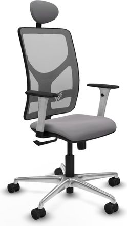 Piqueras y Crespo Grauer Schreibtischstuhl mit wei&szlig;en und schwarzen Armlehnen, h&ouml;henverstellbare Lendenwirbelst&uuml;tze und festes Kopfteil, ausgestattet mit 3 Positionen, 