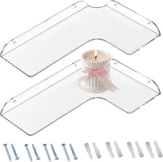 Generic Schwimmende Regale aus Holz, 2 St&uuml;ck, robuste Aufbewahrung | Badezimmerregale aus Acryl, Wandmontage, f&uuml;r K&uuml;che, Schlafzimmer, B&uuml;ro, Wohnung, Schlafsa