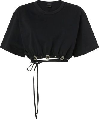 Pinko Pinko, Femme, Tops, Noir, Taille: 38 FR Tie Cropped T-shirt
