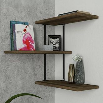 Dmora Almaz Regal, Regal, Wandregal, Mehrzweckregal, 45 x 20 x 47 cm, Walnuss und Schwarz