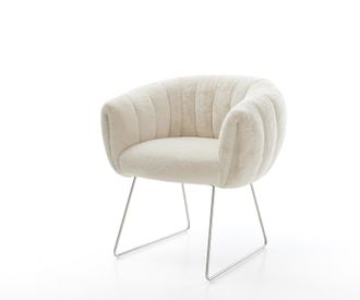 DELIFE Esszimmerstuhl Jada-Flex Pl&uuml;sch Creme-Wei&szlig; Kufengestell Edelstahl Taschenfederkern, Esszimmerst&uuml;hle