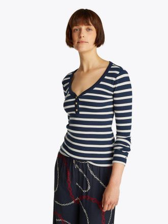 Tommy Hilfiger Langarmshirt SLIM HENLEY GB SCOOP-NK LS mit Rippenstruktur, mit Metalllabel