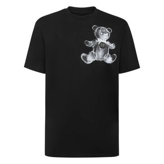 Philipp Plein Homme, Tops, Noir, Taille: 3XL T-Shirt Col Rond Teddy