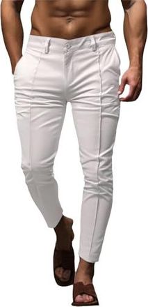 Generic Pantalon chino fin et fuselé pour homme avec poches - Coupe ajustée et décontractée, beige, XS