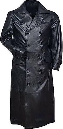 Generic Trench-coat en cuir pour homme, long manteau gothique, veste en cuir noir de style vintage, manteau en cuir double boutonnage pour homme, manteau en c
