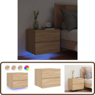 vidaXL Wand-Nachttisch mit LED-Leuchten Sonoma-Eiche - Wandregal - Nachttisch - Wohnzimmer Deko - Beleuchtung - Holzwerkstoff Möbel