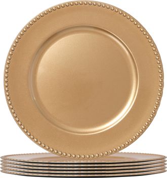 Argon Tableware Runde Platzteller - 33cm - Goldperle - 6X Wiederverwendbar Hart Plastik Gedeckter Esstisch Hochzeit Party Dekor Dekorativ Servier Geschirr Ladeger&auml;te 