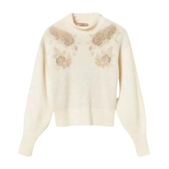 Twinset Jacquard Rosen Pullover - - Knitwear - Damen - Wei&szlig; - L