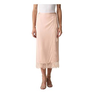 Twinset Jupe midi tiss&eacute;e avec d&eacute;tails en dentelle - Femme - Jupes - Rose - Taille: 38 FR