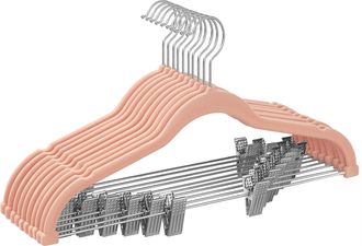 Songmics Kleiderb&uuml;gel Samt, 10er Set, Rockb&uuml;gel, 42,5 cm breit, mit verstellbaren Clips, rutschfest, platzsparend, f&uuml;r Hosen, M&auml;ntel, Kleider, Hellrosa CRF012R