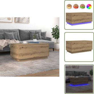 vidaXL Couchtisch mit LED-Leuchten Artisan-Eiche 90x50x40 cm - Couchtisch - Couchtische - Beistelltisch - Sofatisch