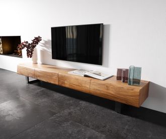 DELIFE Lowboard New Live-Edge 240 cm Akazie Natur 4 Schubladen Kufe Metall Schwarz, Lowboards, Baumkantenm&ouml;bel, Massivholzm&ouml;bel, Massivholz