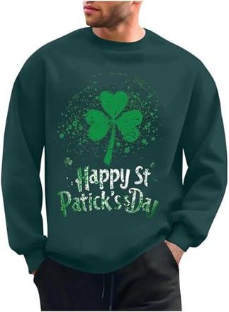 Generic Sweat-shirt de la Saint-Patrick 2026 pour homme - Vert irlandais - Manches longues - Imprim&eacute; tr&egrave;fle - Vintage - Chemisier porte-bonheur - Chemise d&eacute;co