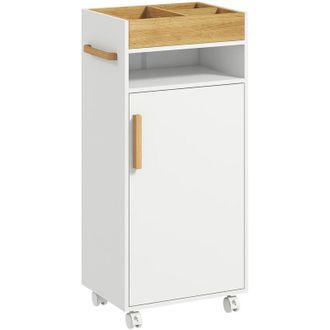 Kleankin Kleankin - Meuble bas de salle de bain sur roulettes - 2 &eacute;tag&egrave;res r&eacute;glables - Plateau amovible en bois de h&ecirc;tre verni blanc - Dim. 40L x 30P x 88H cm