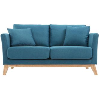 Miliboo Miliboo - Canap&eacute; scandinave d&eacute;houssable 2 places en tissu bleu canard et bois clair oslo