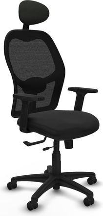 Piqueras y Crespo PC-Stuhl mit Armlehnen aus schwarzem Netzstoff, mit 2D-Armen, h&ouml;henverstellbarer Lendenwirbelst&uuml;tze und festem Kopfteil, ausgestattet mit Syncro/Trasl