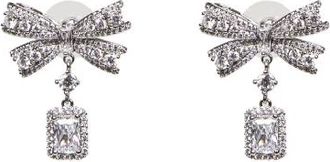 Self Portrait Femme, Accessoires, Gris, Taille: ONE Size 614E-Silver Bow Crystal Drop Earrings